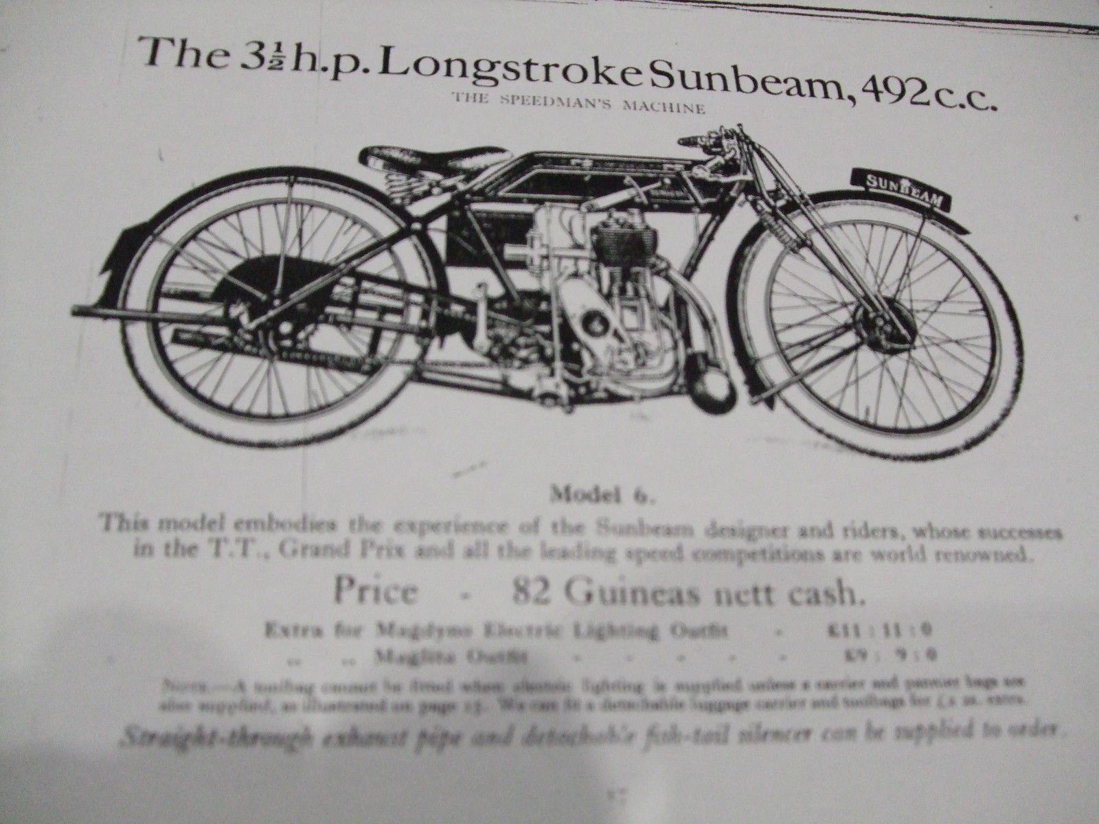 1926 Sunbeam Long Stroke Model 6 Vintage Classic Motorcycle
